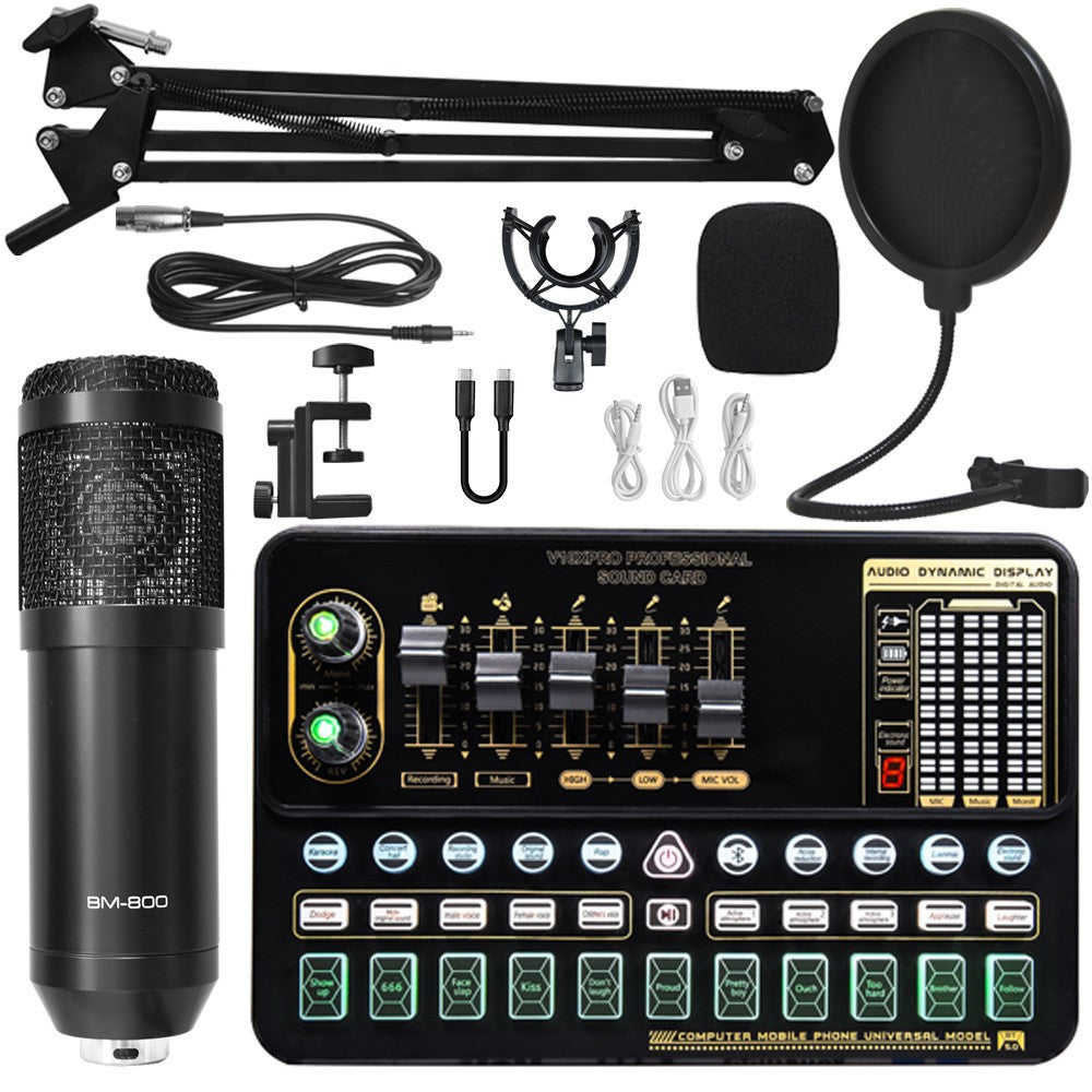 V10 Live Sound Card Set Condenser M800 Microphone Mobile Karaoke Compu
