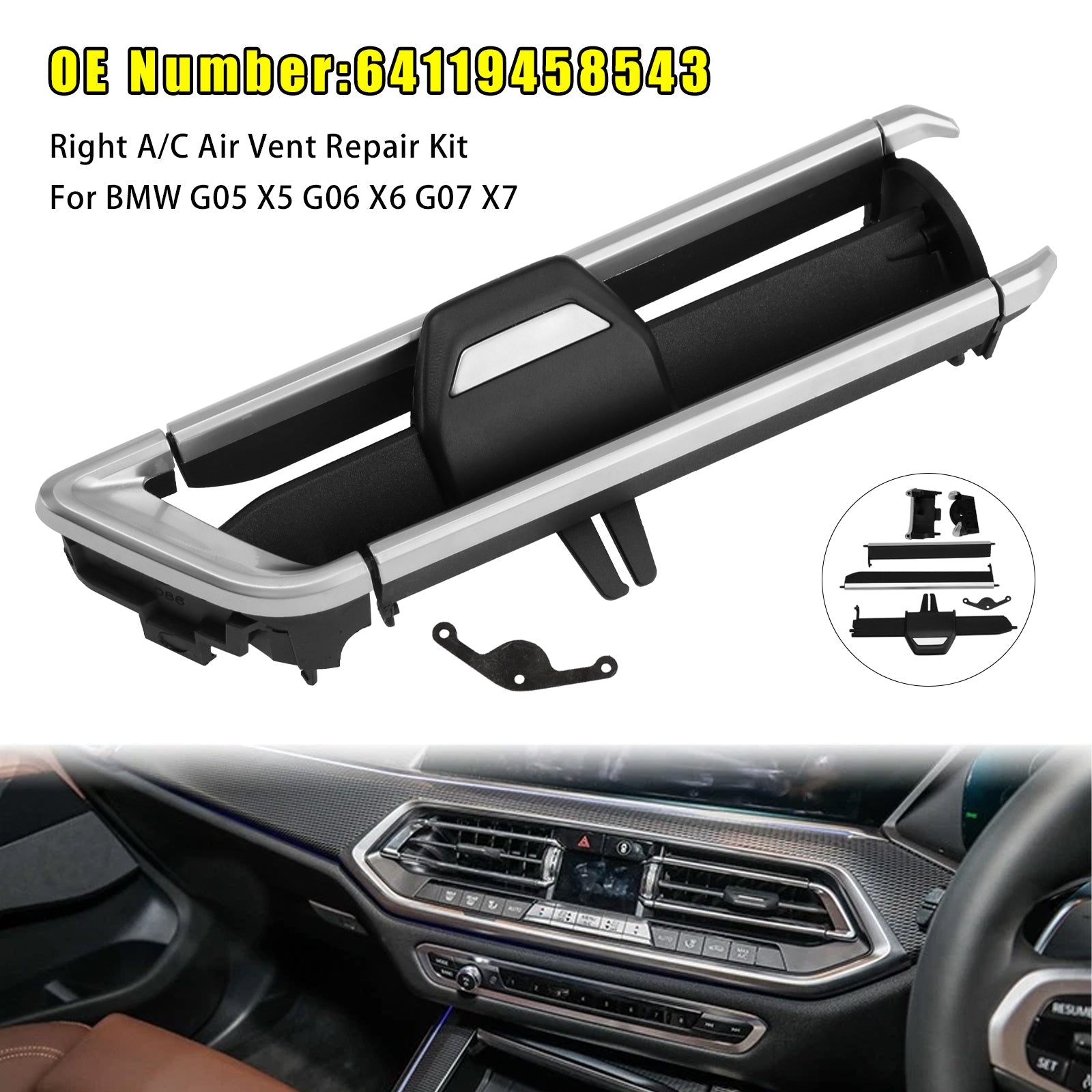 Right A/C Air Vent Repair Kit 64119458541 for BMW X5 G05 X7 G07 19-21