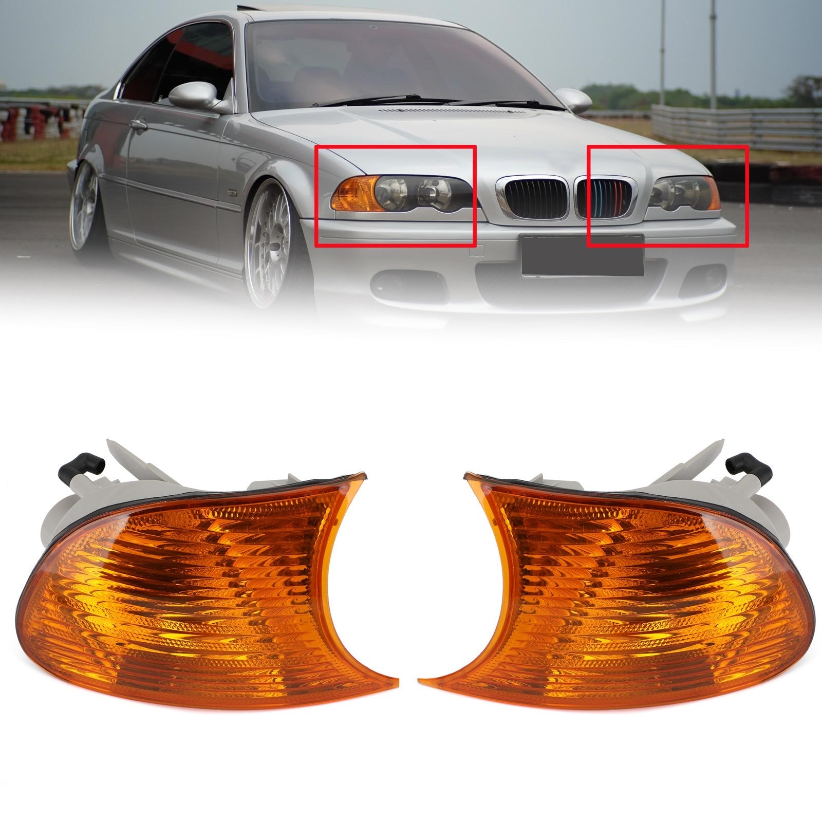 1998-2001 BMW 3 Series E46 Coupe Pair Amber Corner Side Light 63126904