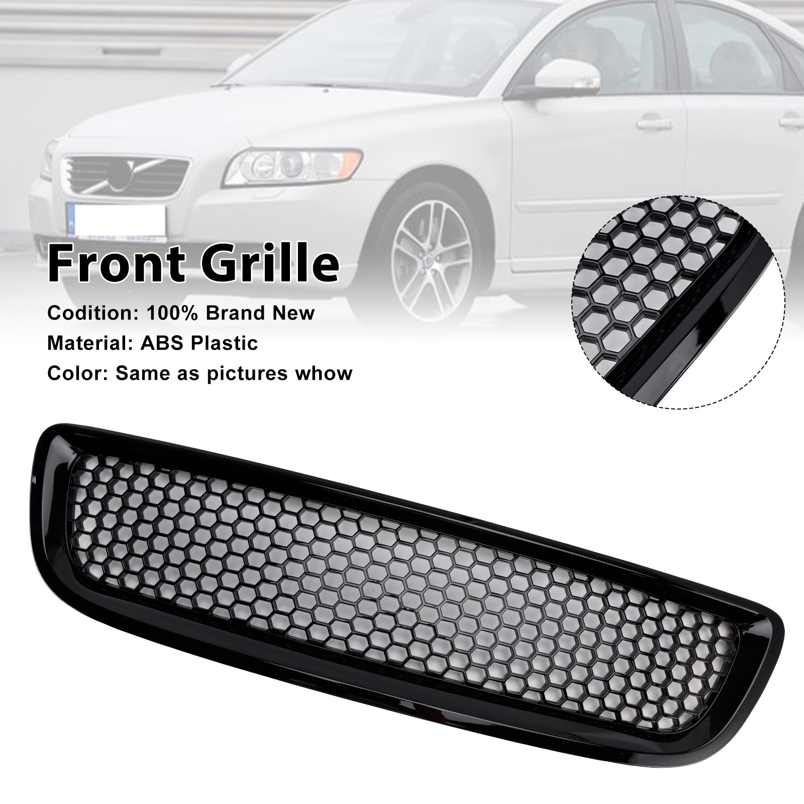 2008-2012 Volvo S40 V50 Gloss Black Front Bumper Honeycomb Grille Gril