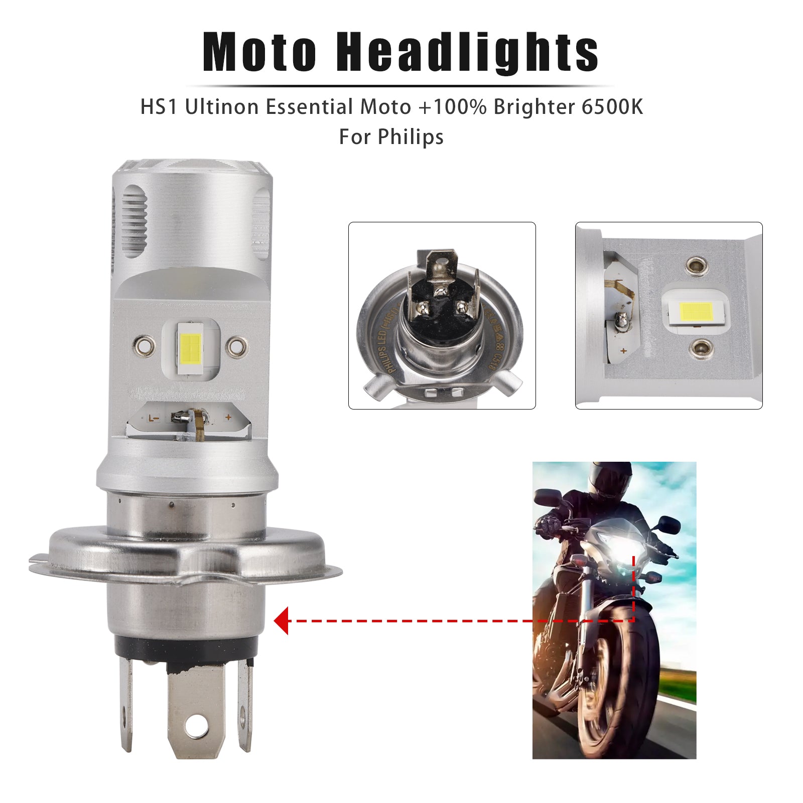 For Philips HS1 Ultinon Essential Moto +100% Brighter 6500K White Ligh