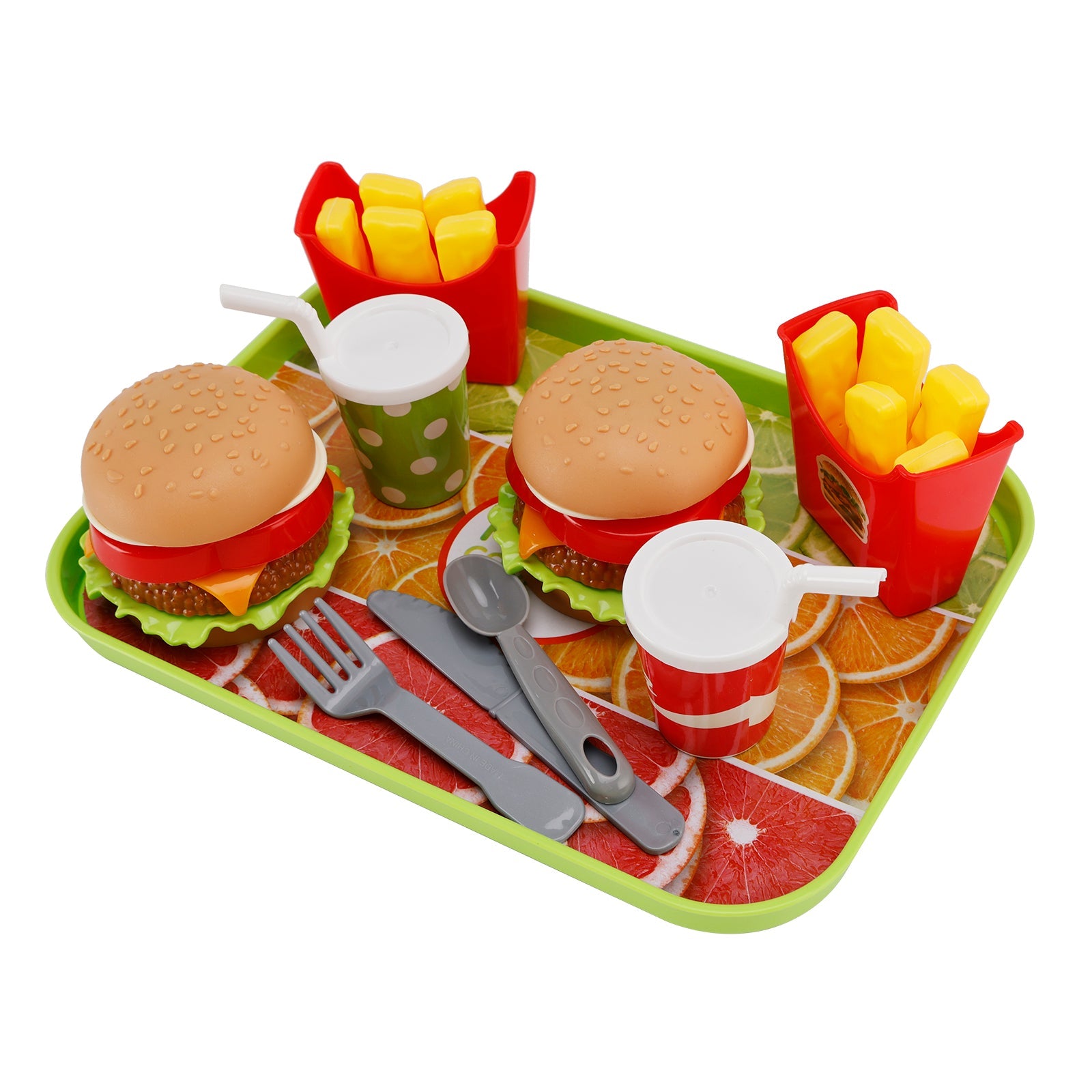 Hamburger Waffles Fries Drink Play Food Pretend Toy Kitchen Set Childr