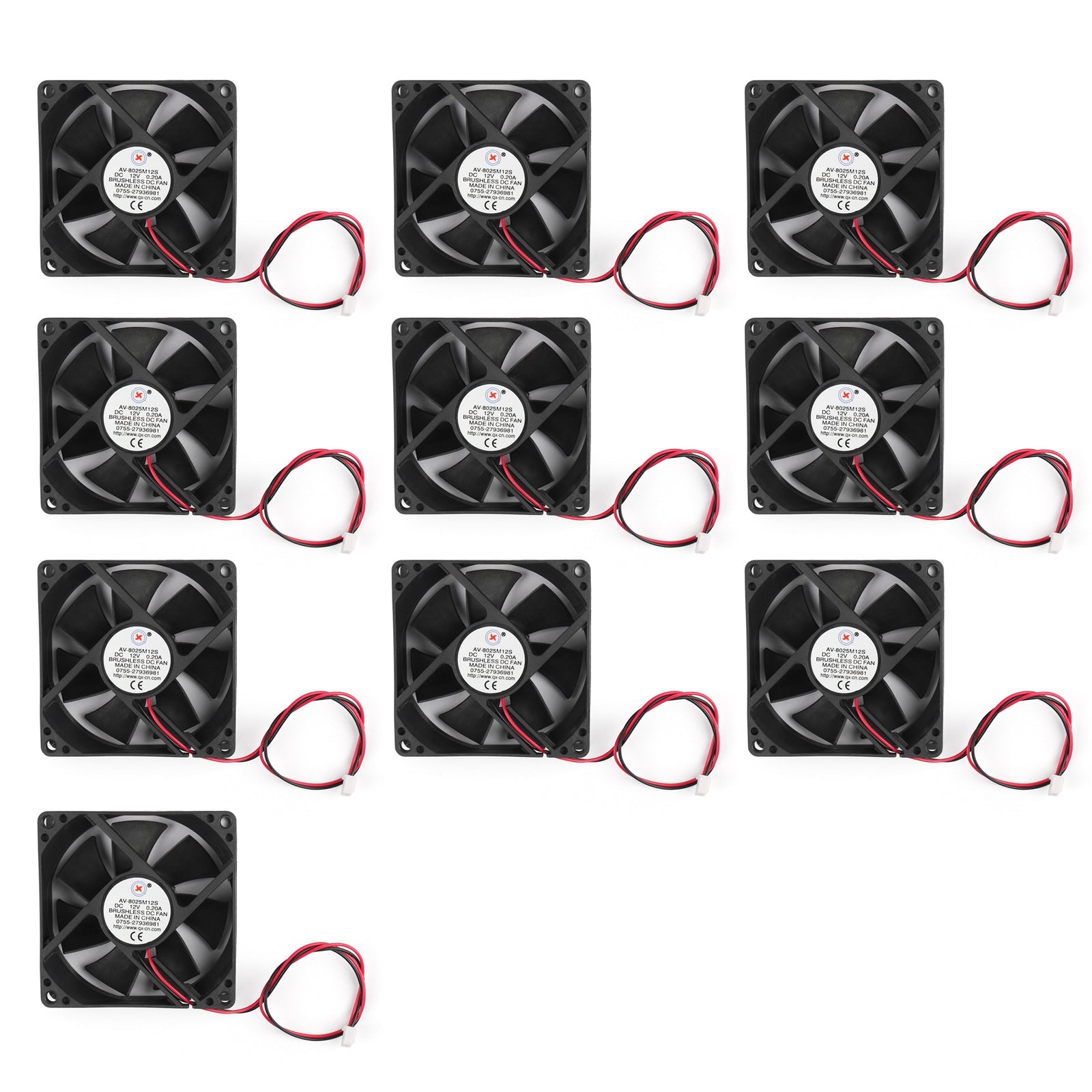 10PCS DC Brushless Cooling PC Computer Fan 12V 8025s 80x80x25mm 0.2A 2