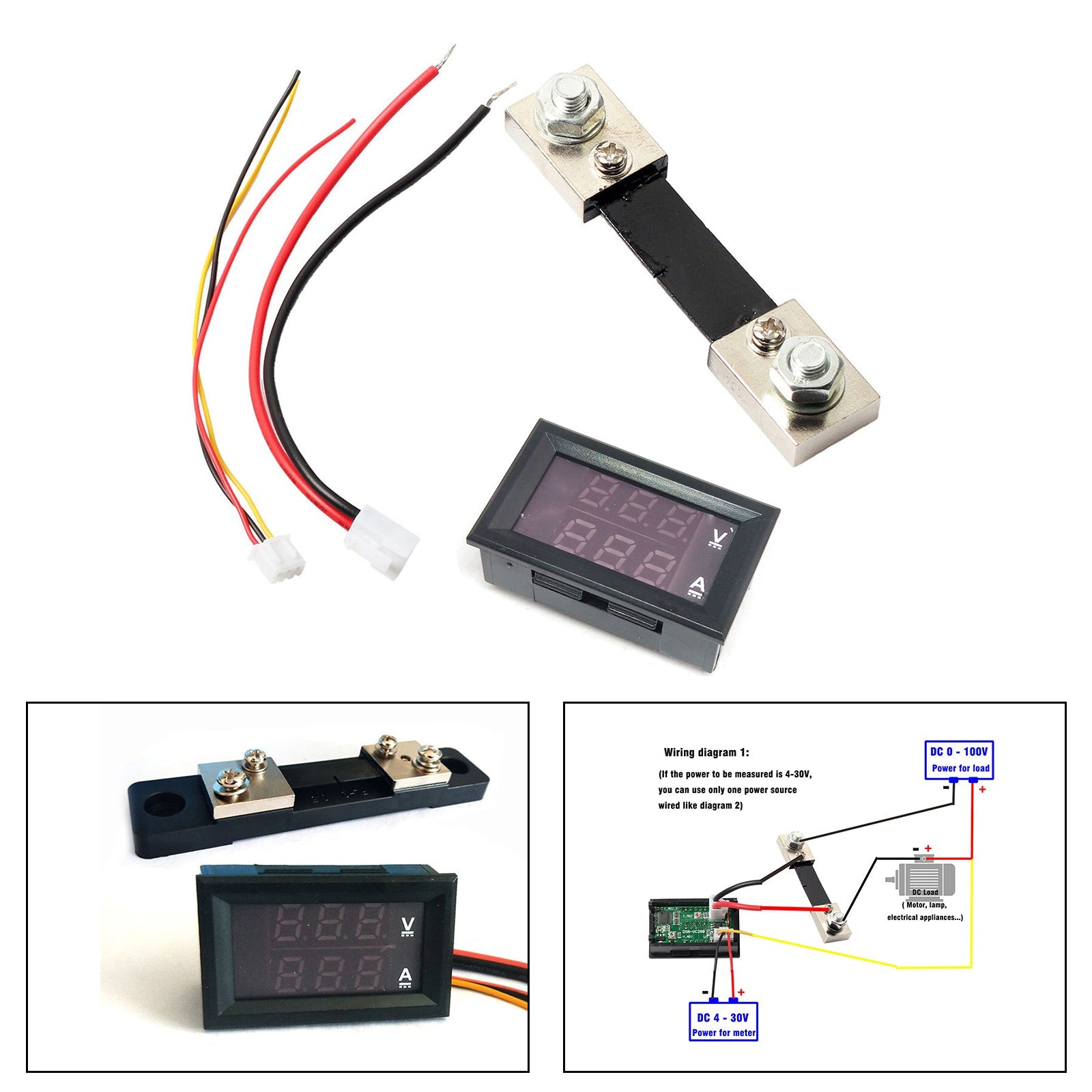 DC 100A 100V Digital Amp Volt Meter Voltmeter Ammeter Blue Red LED Cur