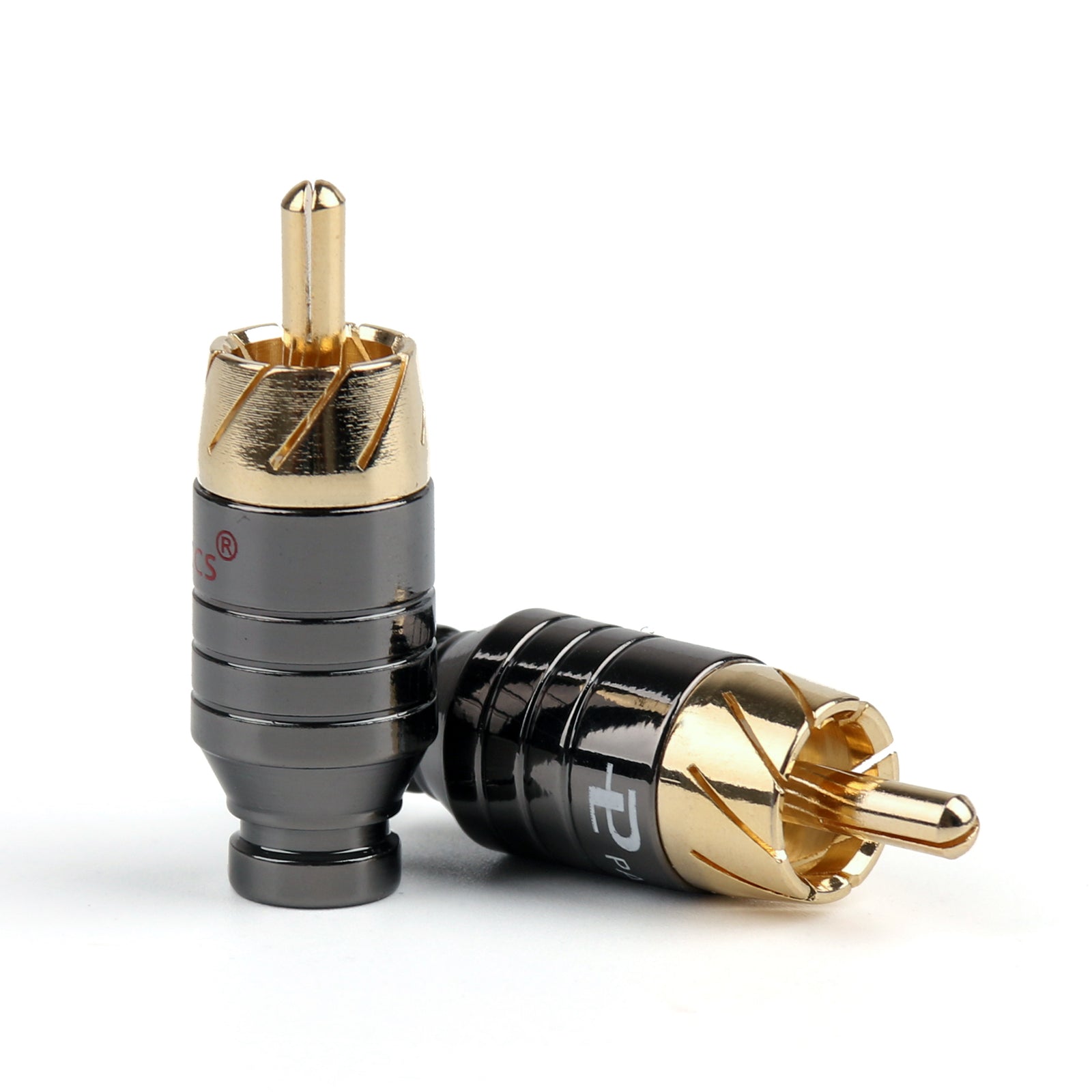 2 Pcs Brass Gold Plated RCA Male Plug Connector Soldering Red And Whit